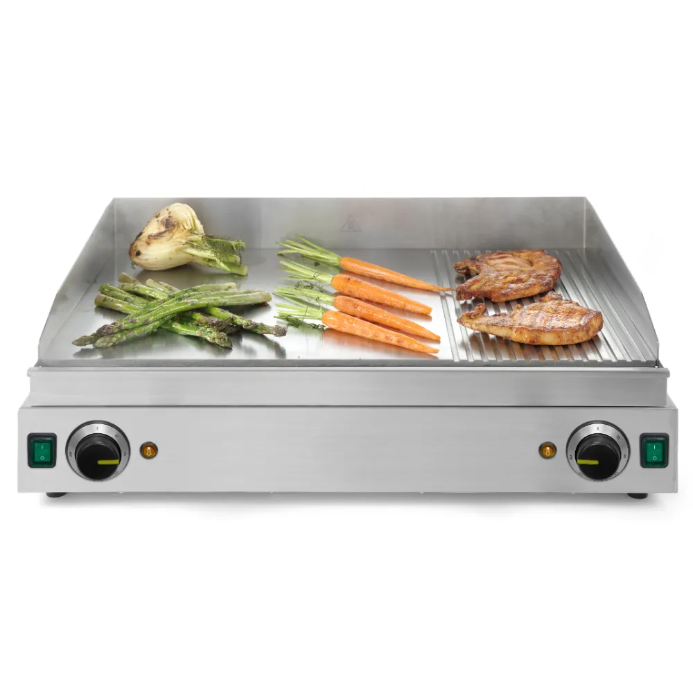 MBH - Professional dual-zone griddle with smooth and ribbed chrome surface