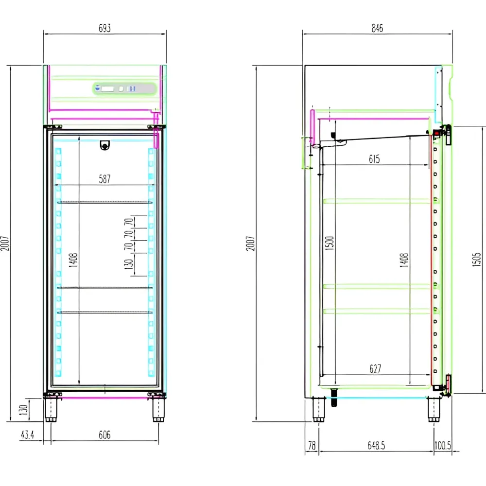 MBH - Congelador vertical mixto inox 600 L GN 2/1 hostelería con 2 puertas