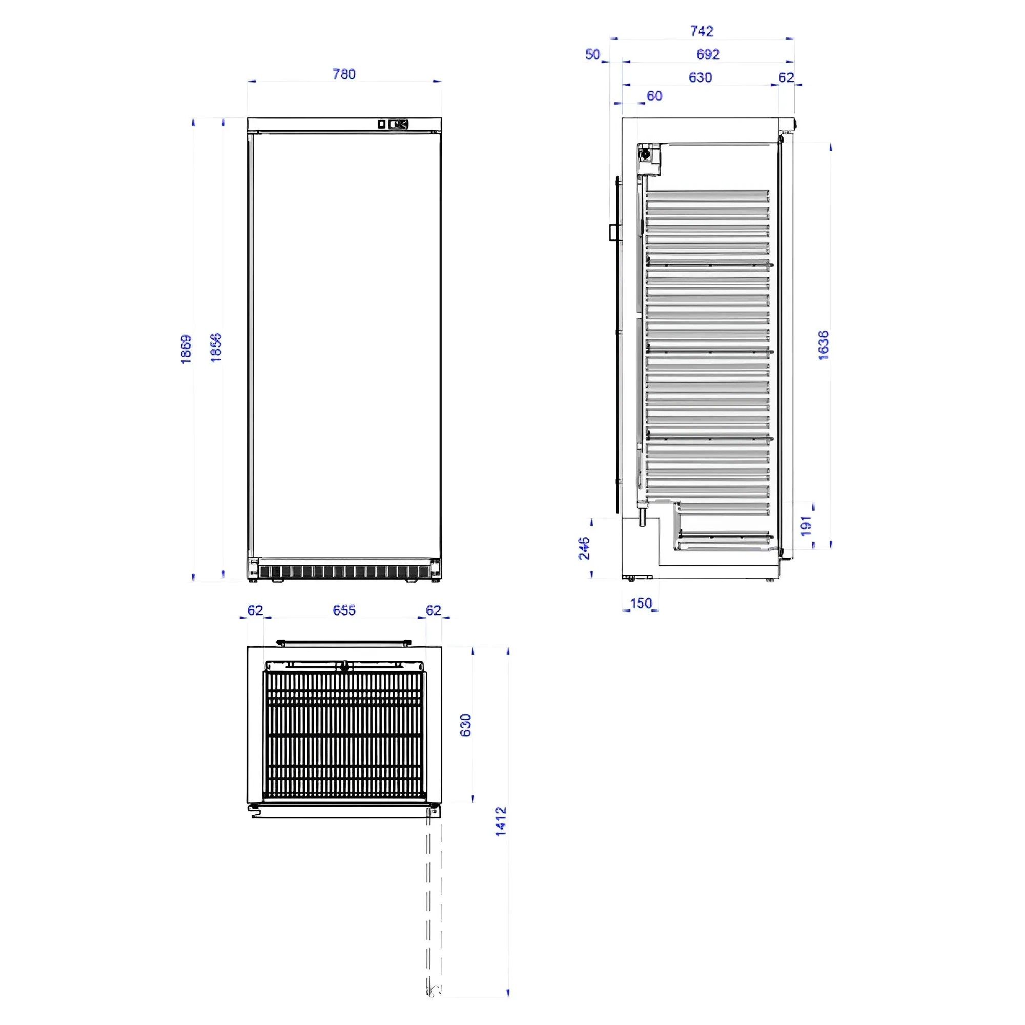 MBH - Industrial refrigerator 600 L with glass door for bar and hospitality