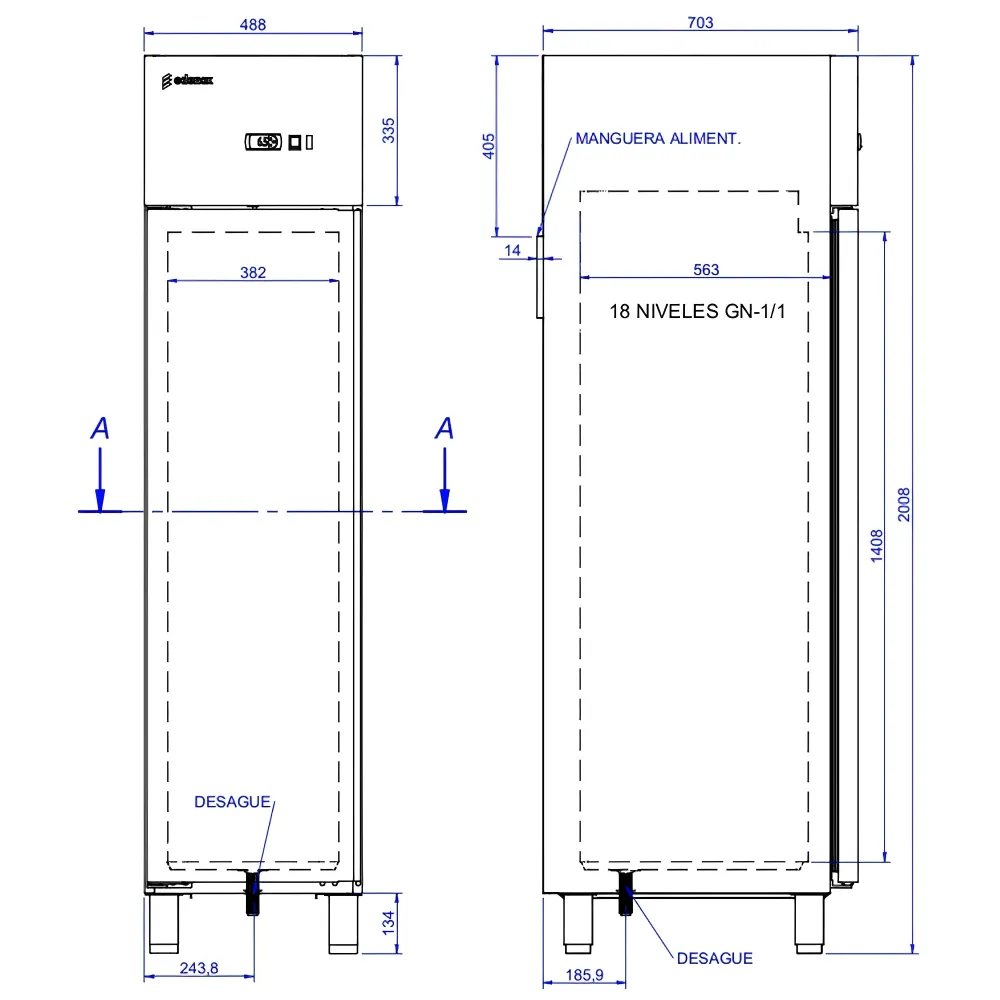 MBH - Vertical freezer INOX 500 L solid door for hospitality
