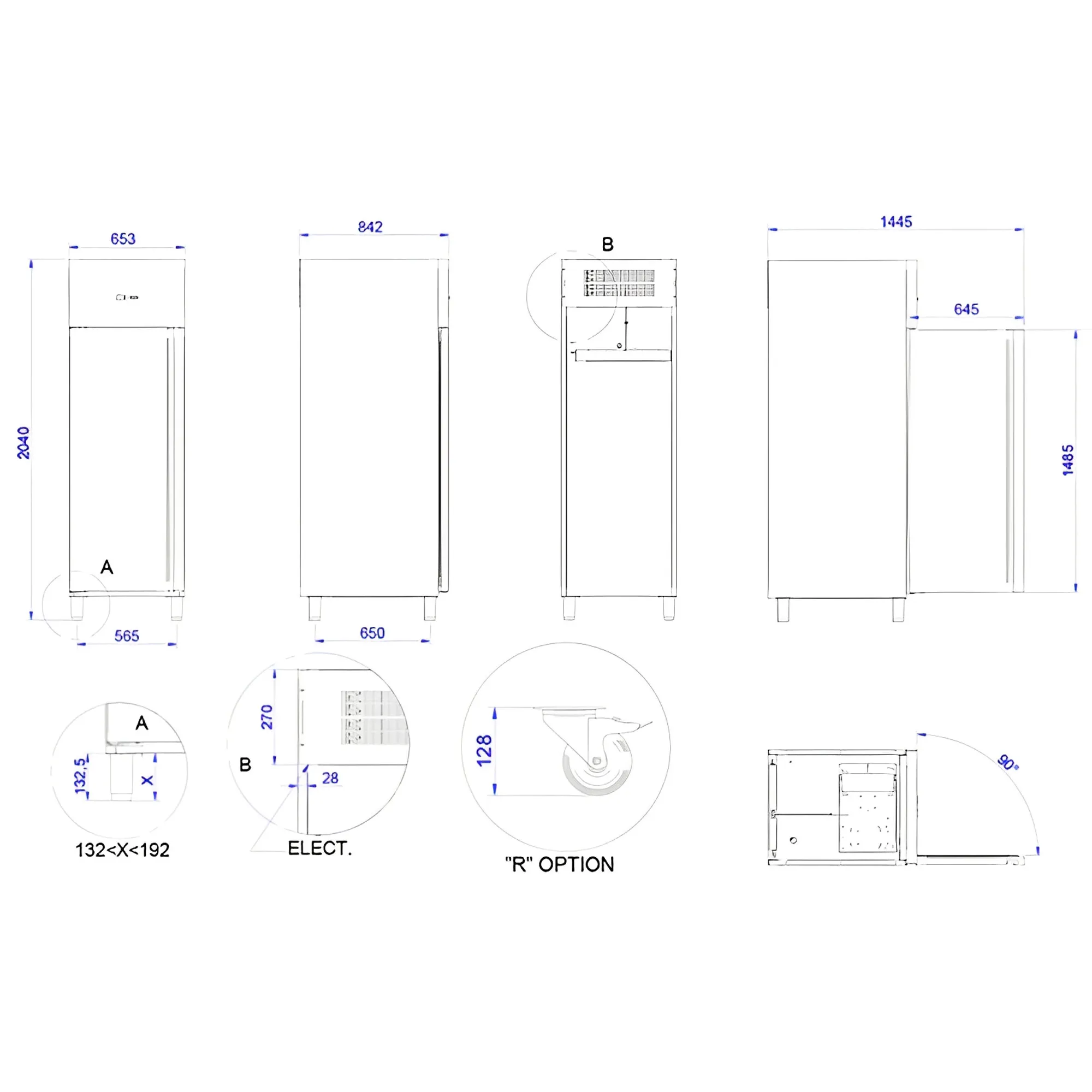 MBH - Congelador vertical inox 700 L GN 2/1 puerta ciega hostelería