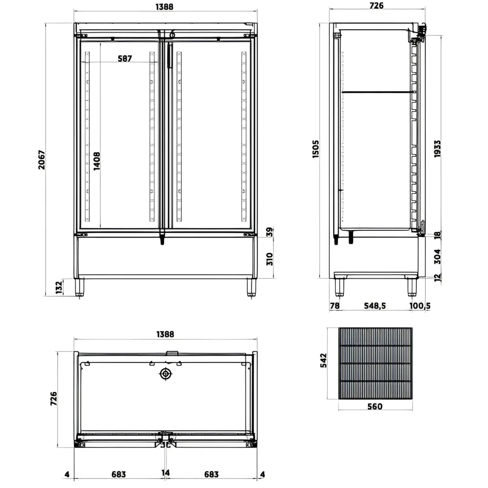 MBH - Vertical freezer 868 L, 4 doors, stainless steel, R-290