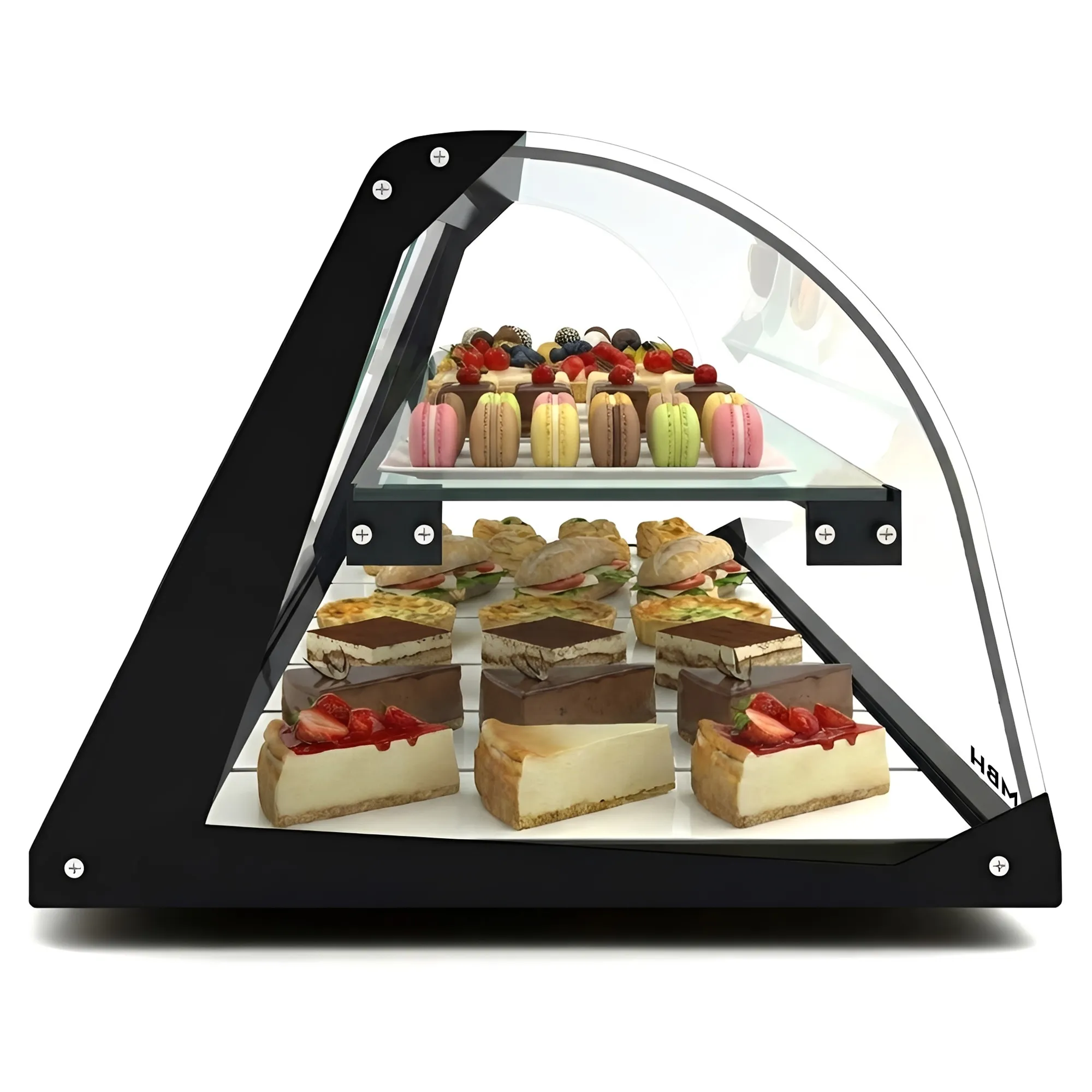Double layer curved glass non refrigerated display cases for cakes and ...