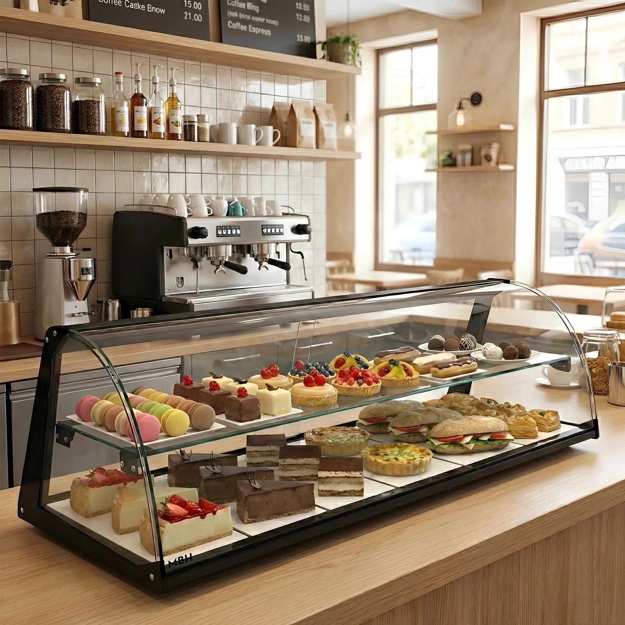 Double layer curved glass non refrigerated display cases for cakes and ...